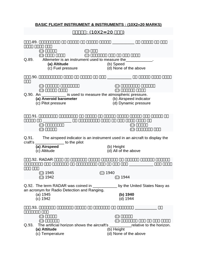 7. Basic Flight Instruments & Radar Theory (05 Q) | PDF