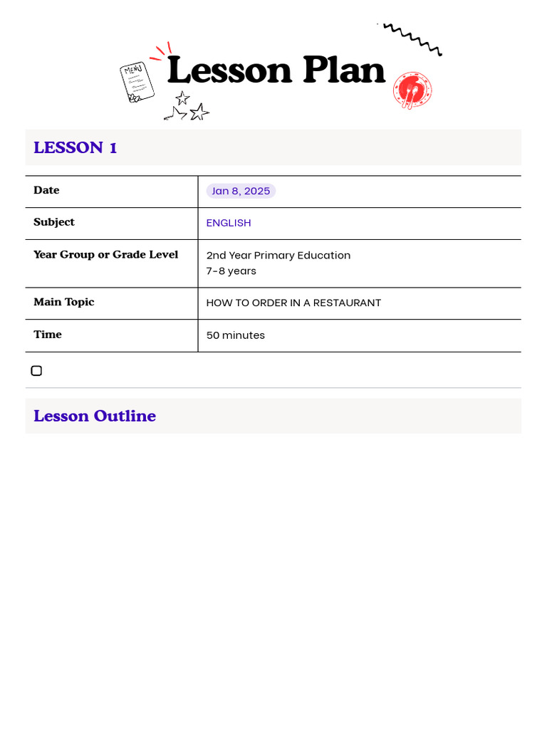 Ordering in a Restaurant Lesson Plan | PDF | Education Theory | Learning