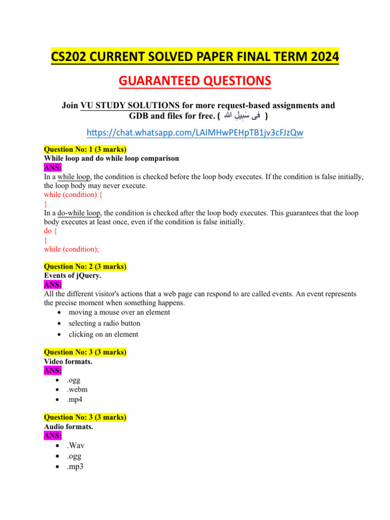 CS202 Current Paper Final Term Notes | PDF | Html5 | Html