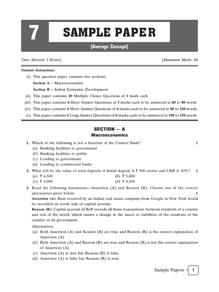 Economics Sample Paper 7 | PDF