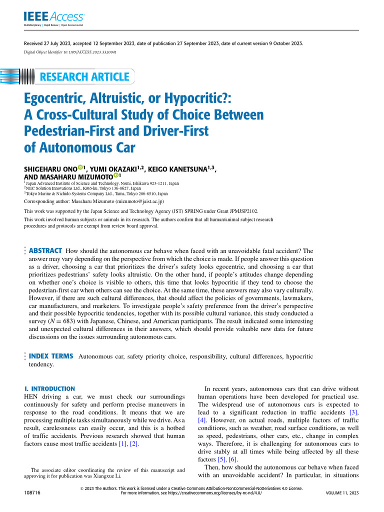 Egocentric, Altruistic, or Hypocritic?: A Cross-Cultural Study of Choice Between Pedestrian ...