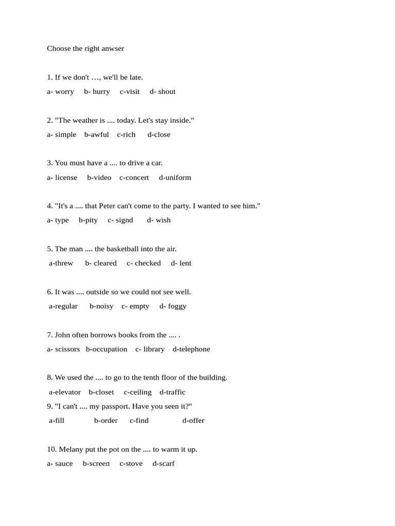 Choose The Right Anwser Vocabulary | PDF