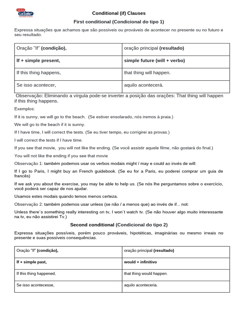 Guia de Cláusulas Condicionais | PDF | Gramática | Linguística