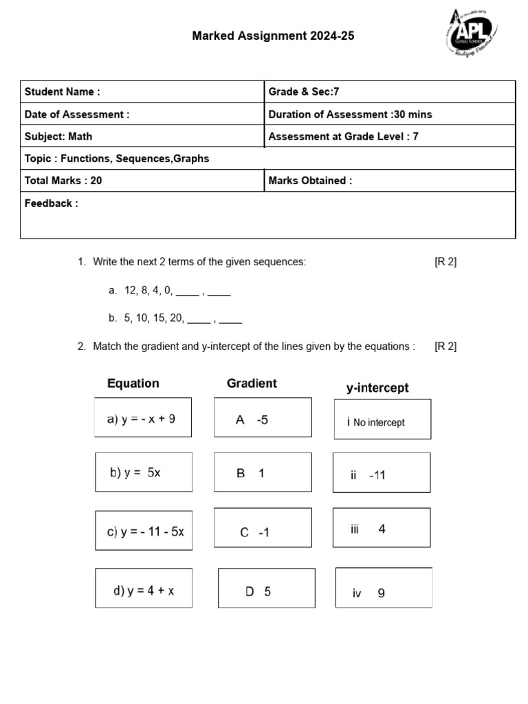 MA 3 Gr7 Math Functions Sequences Graphs 24 25 | PDF | Function (Mathematics) | Mathematics
