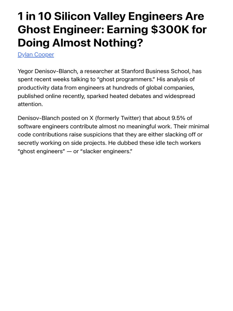 1 in 10 Silicon Valley Engineers Are Ghost Engineer: Earning $300K For ...