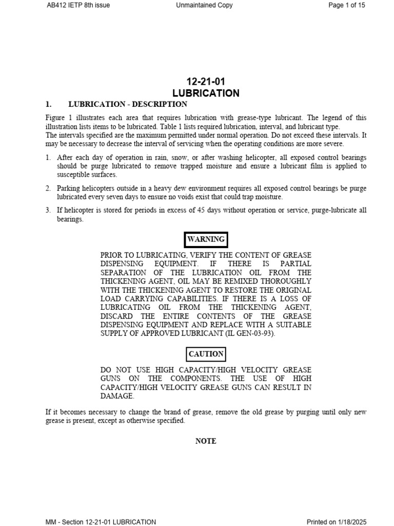 Ab412 Lubrication Sheet | PDF | Bearing (Mechanical) | Helicopter Rotor