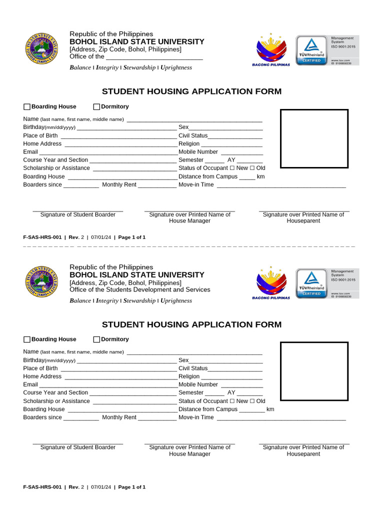 F SAS HRS 001 Student Housing Application 1 | PDF