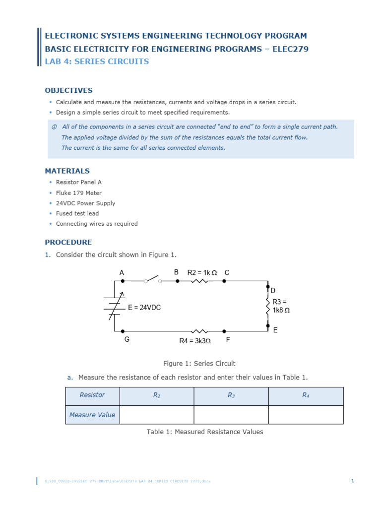Series Circuits Lab Overview | PDF | Series And Parallel Circuits | Voltage