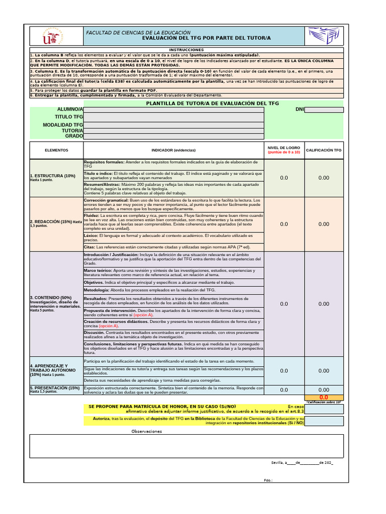 Evaluación TFG: Guía del Tutor | PDF | Léxico | Cognición