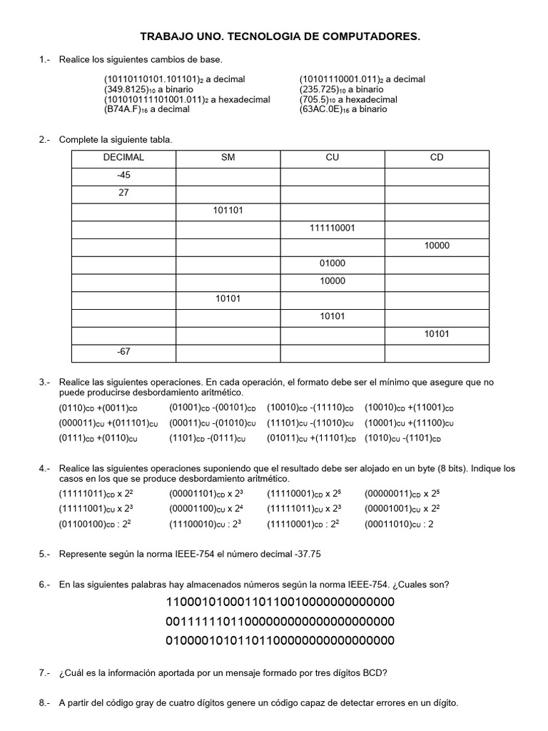 TRABAJO1 | PDF | Decimal codificado en binario | Matemática Elemental