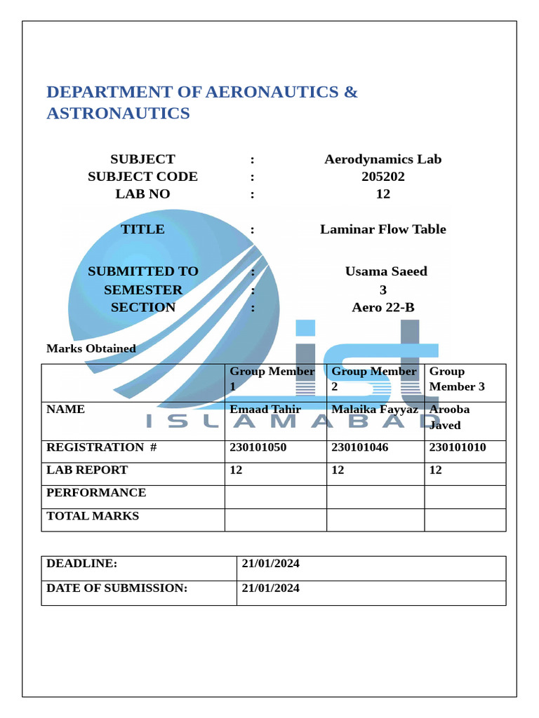 Lab Report 12 Aero (1) | PDF | Fluid Dynamics | Laminar Flow