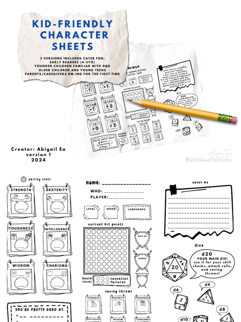 Simple Character Sheets For Kids 5e | PDF | Dice | Role Playing Games