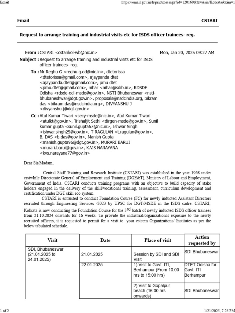 Training Request for ISDS Officer Trainees | PDF