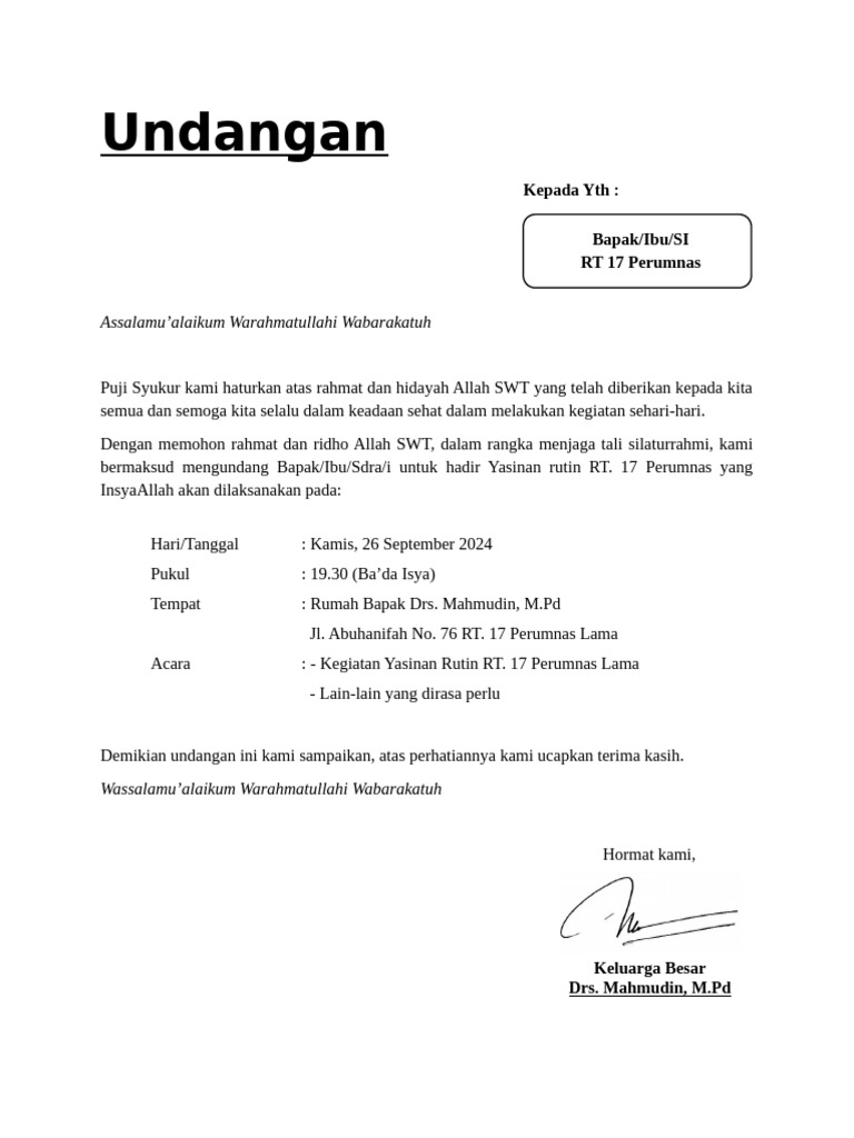 Undangan Yasinan Rutin | PDF