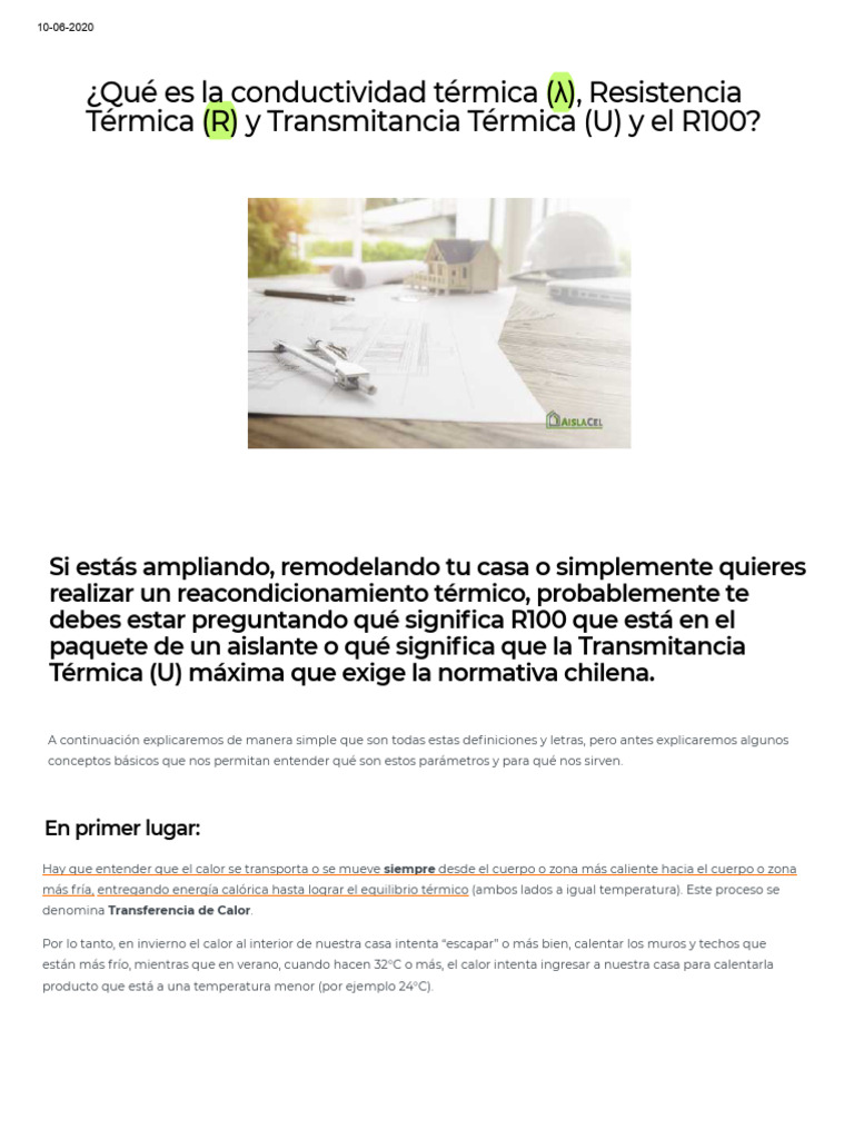 Conductividad y Resistencia Térmica en Aislantes | PDF | Calor ...