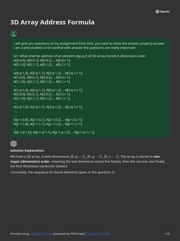 3D Array Address Calculation Formula | PDF | Computer Programming ...