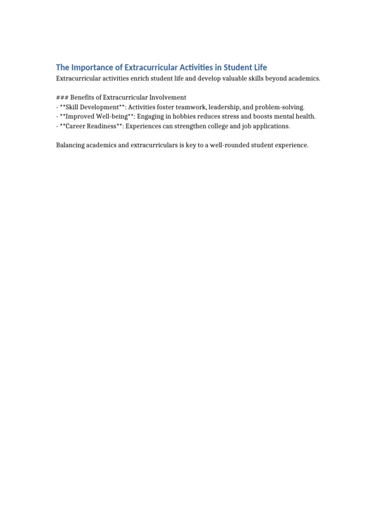 The Importance of Extracurricular Activities in Student Life | PDF