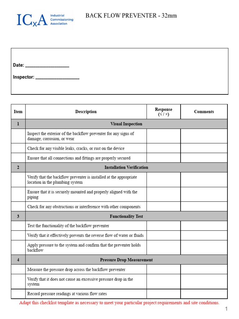 Backflow Preventer Inspection Checklist | PDF | Leak | Flow Measurement
