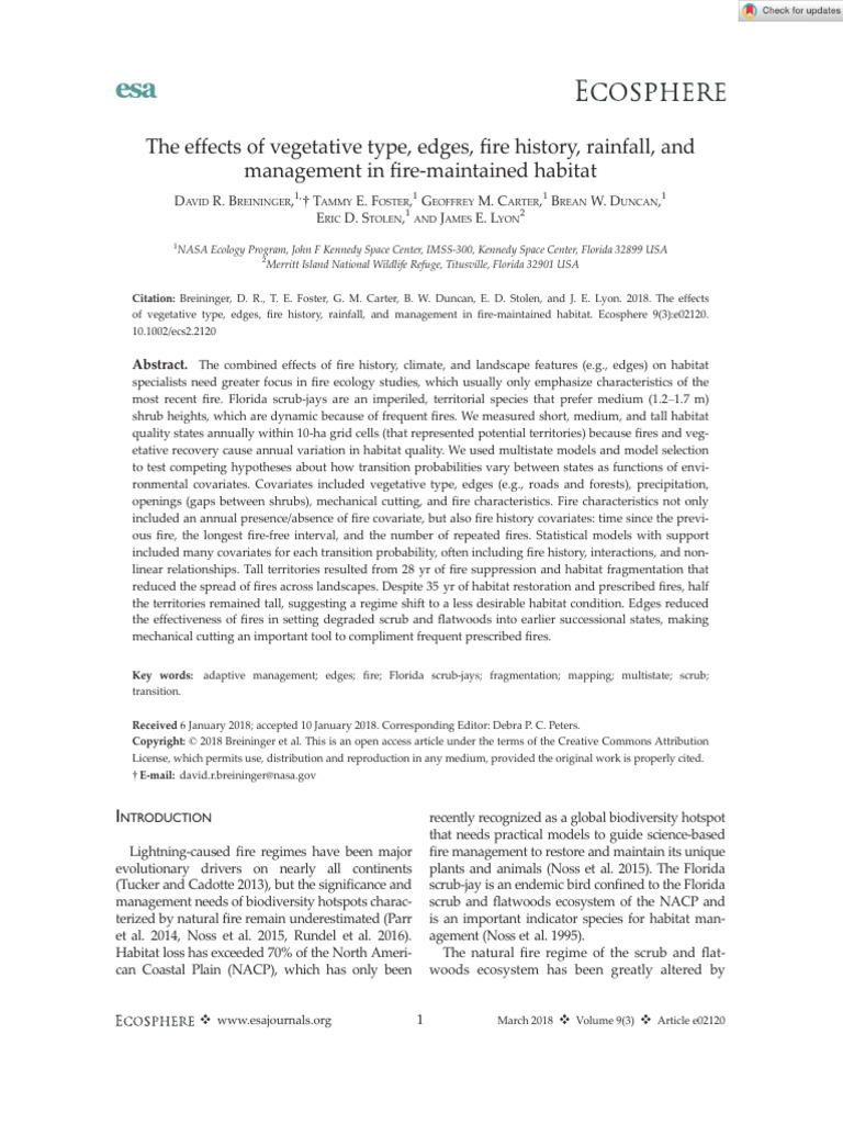 Ecosphere - 2018 - Breininger - The effects of vegetative type edges fire history rainfall and ...