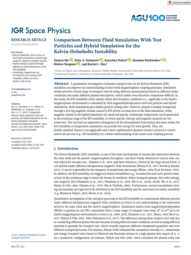 JGR Space Physics - 2019 - Ma - Comparison Between Fluid Simulation ...