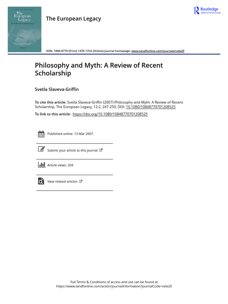 Philosophy and Myth A Review of Recent Scholarship | PDF | Plato ...