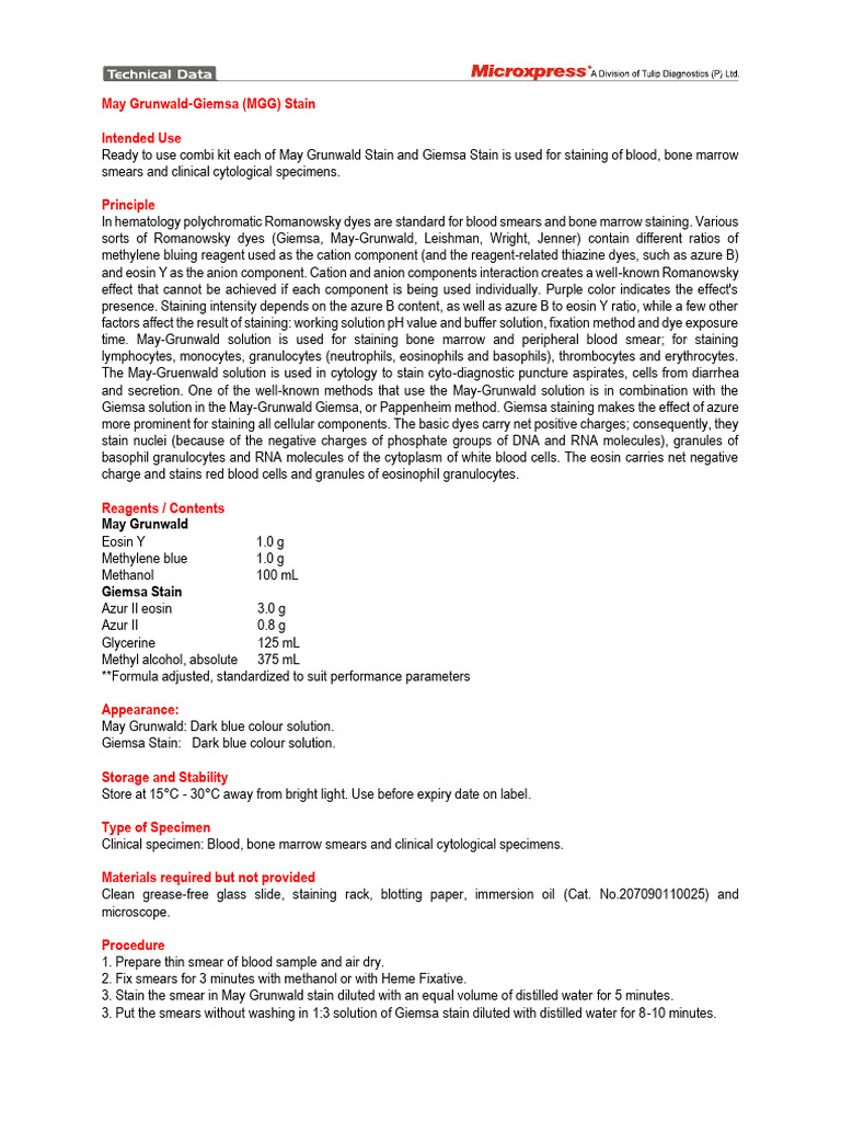 May Grunwaldgiemsa MGG Stain Kit Technicaldetails 76520240323.091457 ...