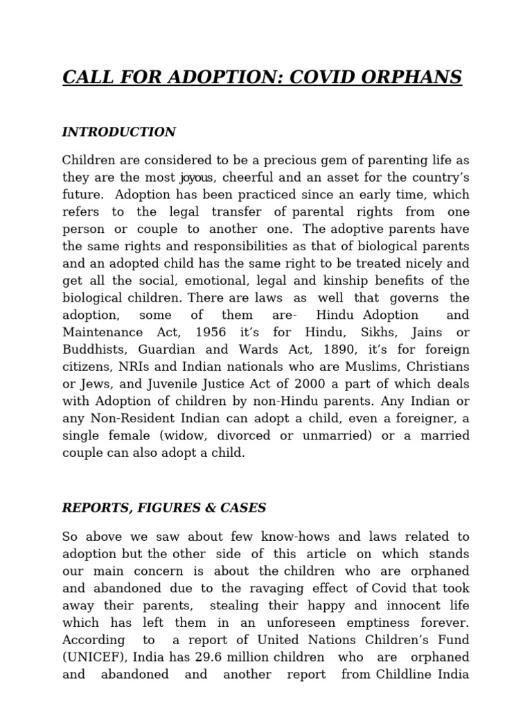 Call For Adoption - Covid Orphans | PDF | Adoption | Family