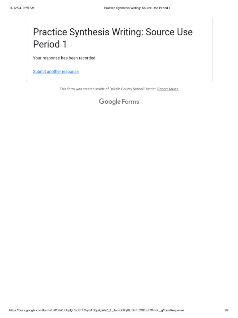 Synthesis Writing Practice Form | PDF