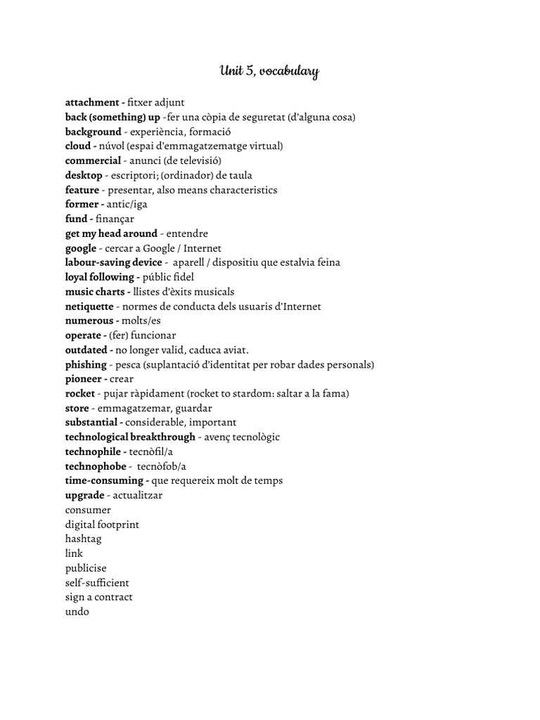 Unit 5, Vocabulary | PDF