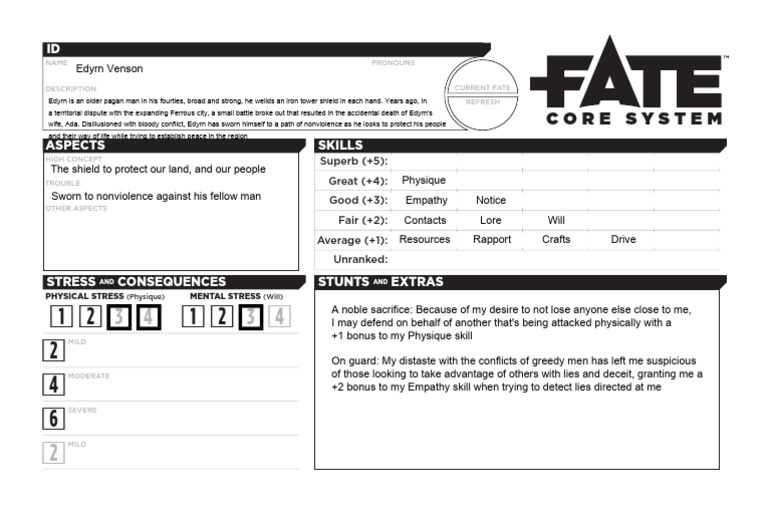 Fate Core Character Sheet 1 | PDF