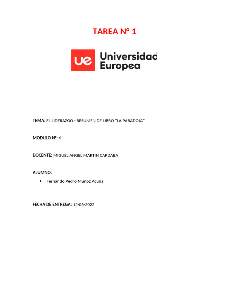Tarea 1 - Modulo VI Resumen de Libro - Fernando Muñoz Acuña | PDF | Amor | Aprendizaje