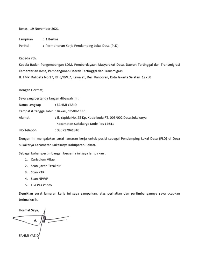 Surat Lamaran PLD | PDF
