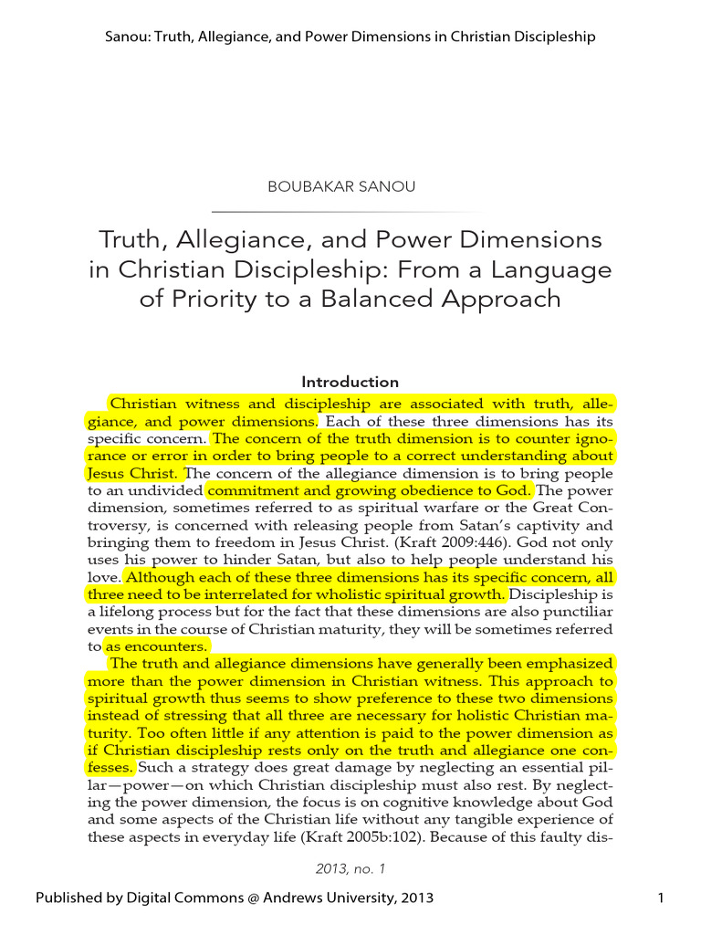 Truth Allegiance and Power Dimensions in Christian Discipleship | PDF ...