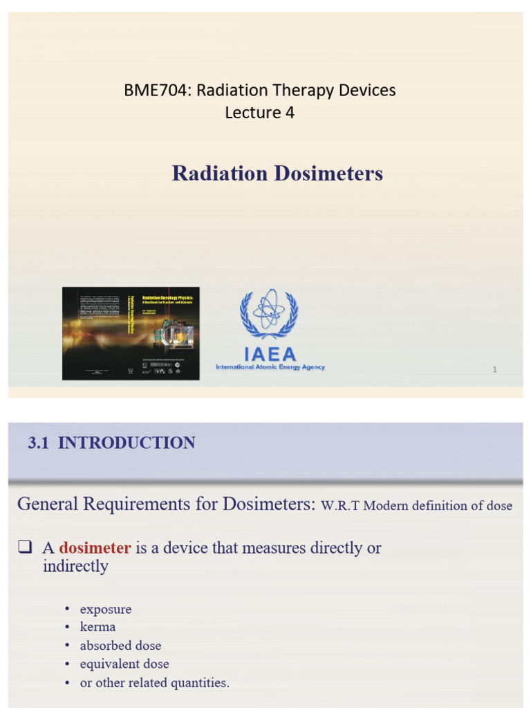 Lecture 4 - Chapter - 03 - Radiation - Dosimeters | PDF | Dosimetry | Diode
