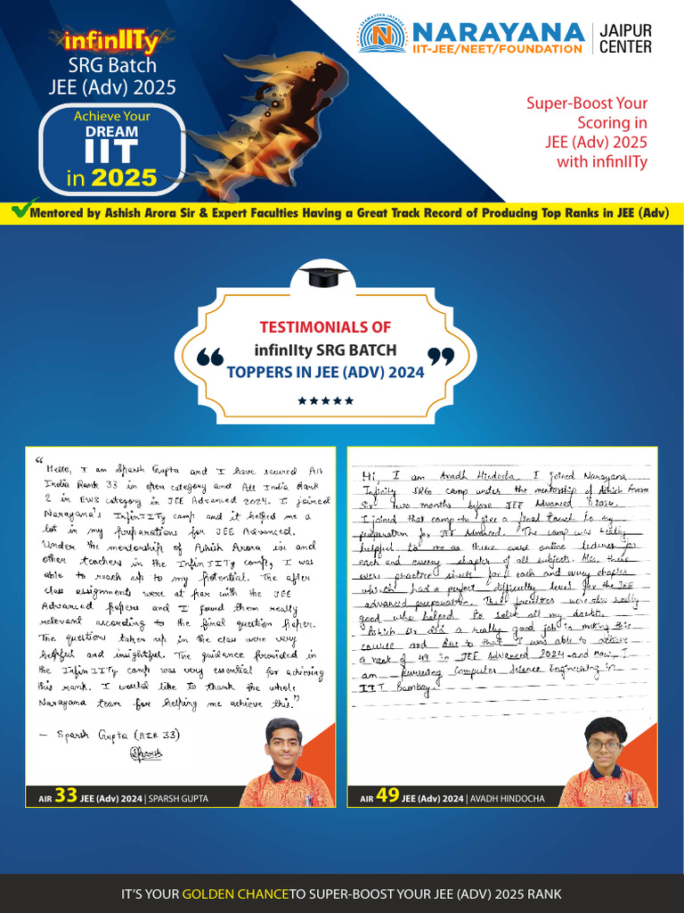 infinIITy SRG Batch Brochure - TESTIMONIALS | PDF