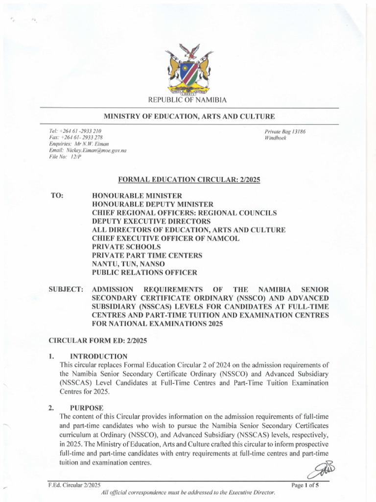 NSSCO/NSSCAS Admission Circular 2025 | PDF | Curriculum | Schools