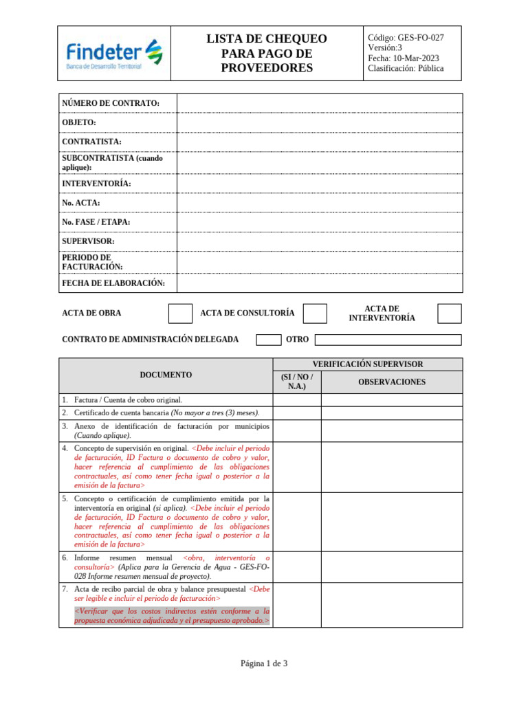 Lista de Chequeo | PDF