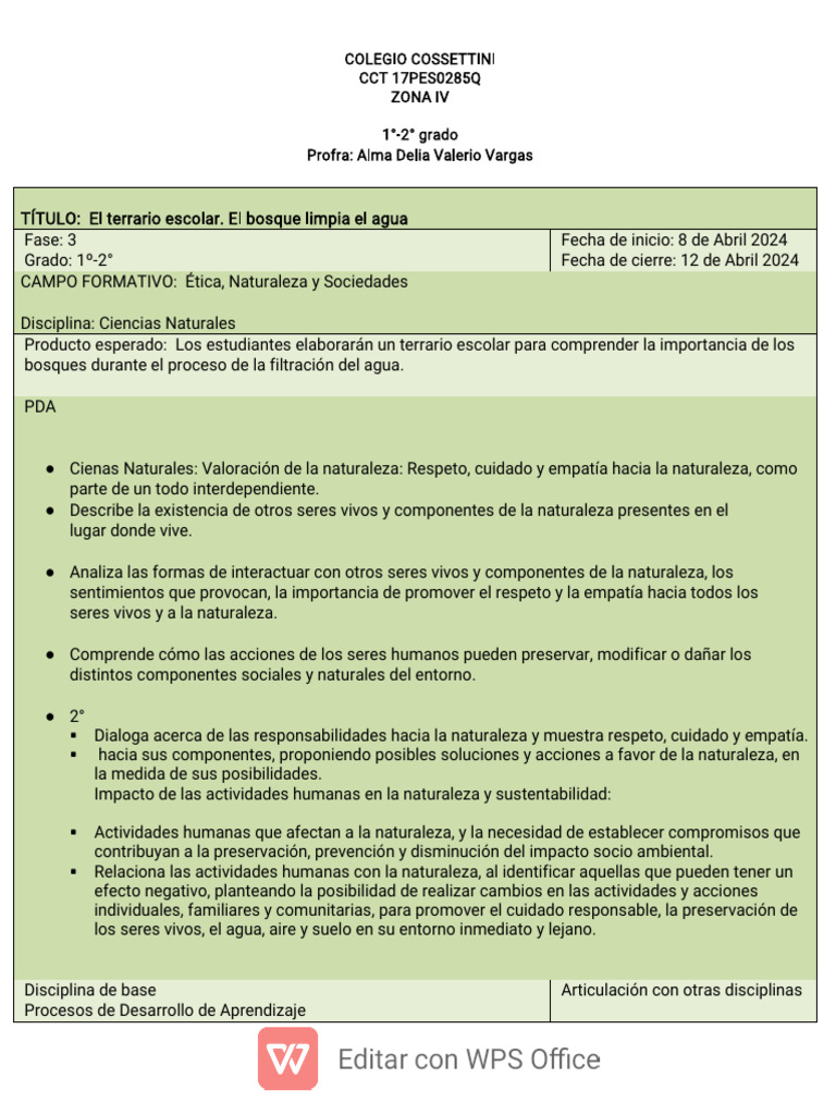 Terrario Escolar y Cuidado del Agua | PDF | Naturaleza | Sustentabilidad