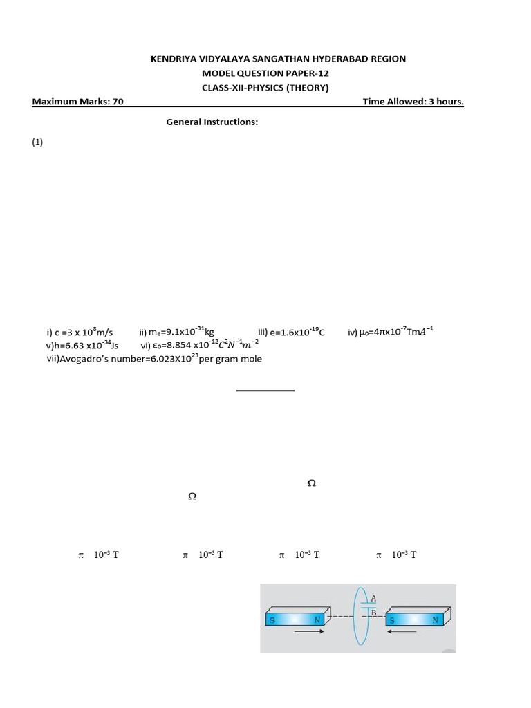 M12-phy-Model Ques paper-12-QP | PDF | Photoelectric Effect | Light