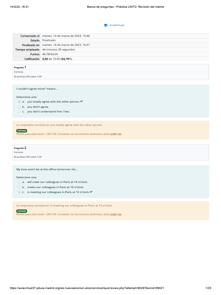 Banco de preguntas - Práctica UNIT2_ Revisión del intento | PDF