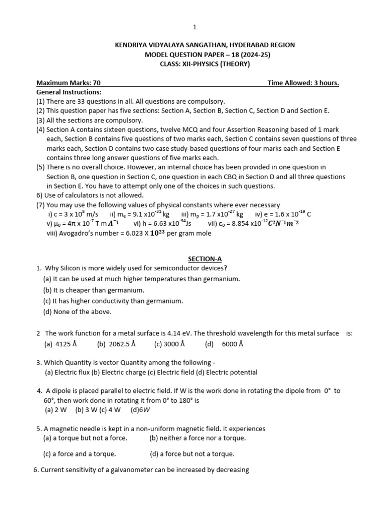 12-Phy-Model Ques paper-18-QP | PDF | Rectifier | Capacitor