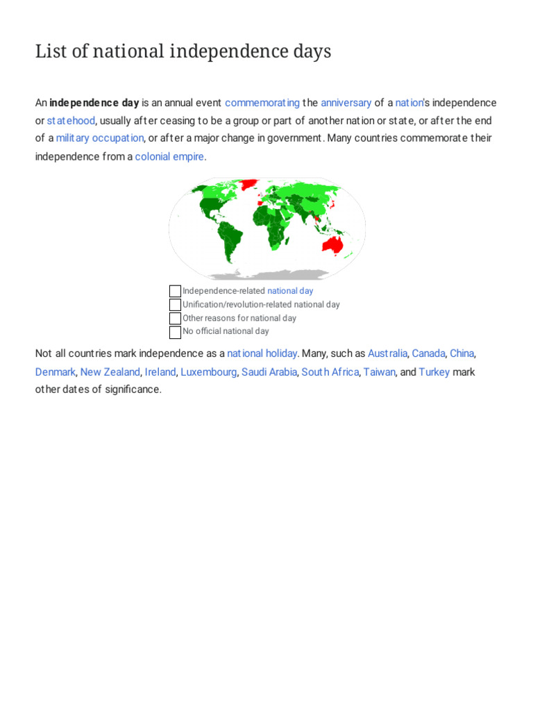 List of National Independence Days - Wikipedia | PDF