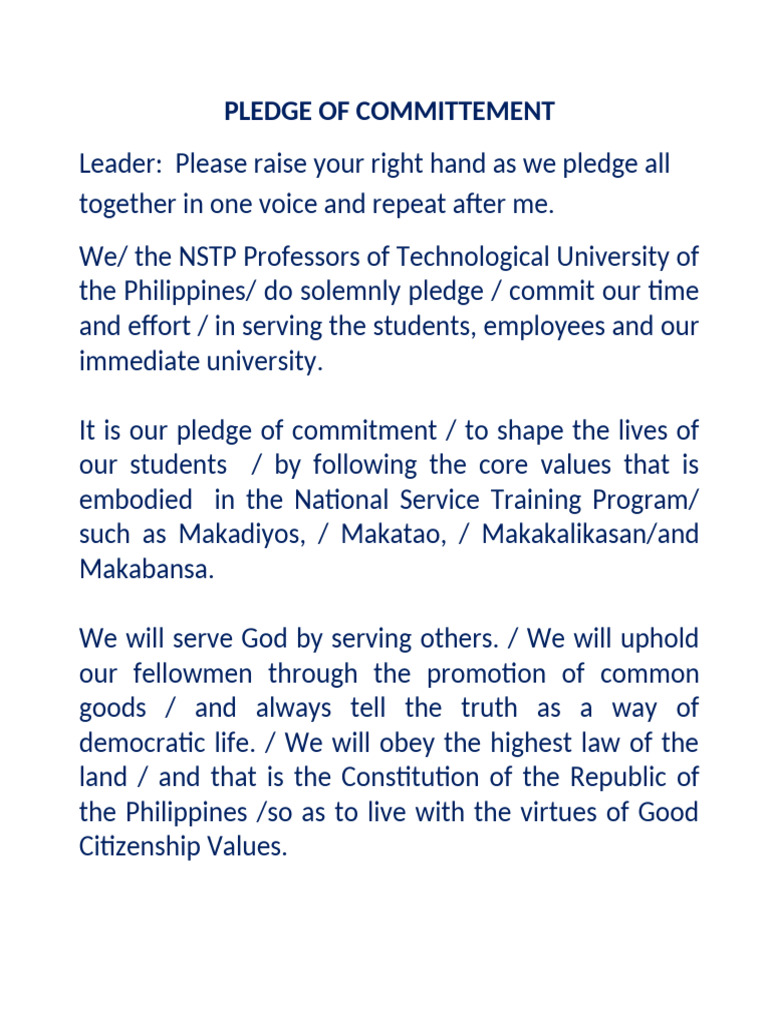 NSTP Pledge of Commitment | PDF