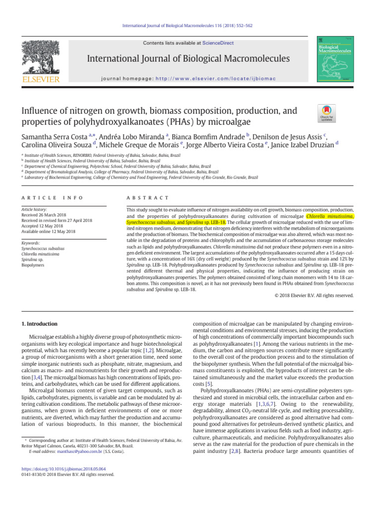 2018 - Influence of Nitrogen On Growth, Biomass Composition, Production ...