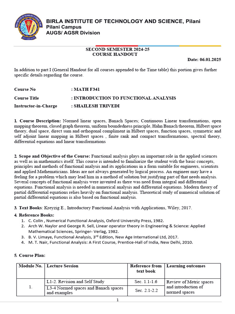 Handout Intro To Functional Analysis | PDF | Functional Analysis | Hilbert Space