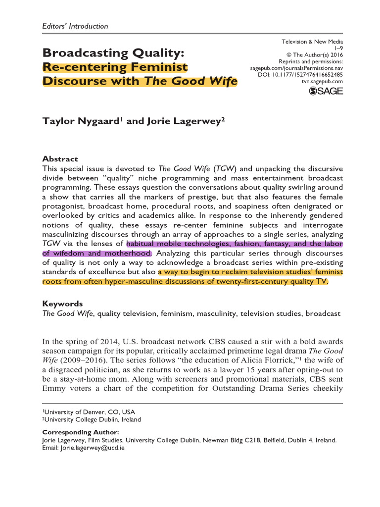 Broadcasting Quality: Re-centering Feminist Discourse with The Good ...
