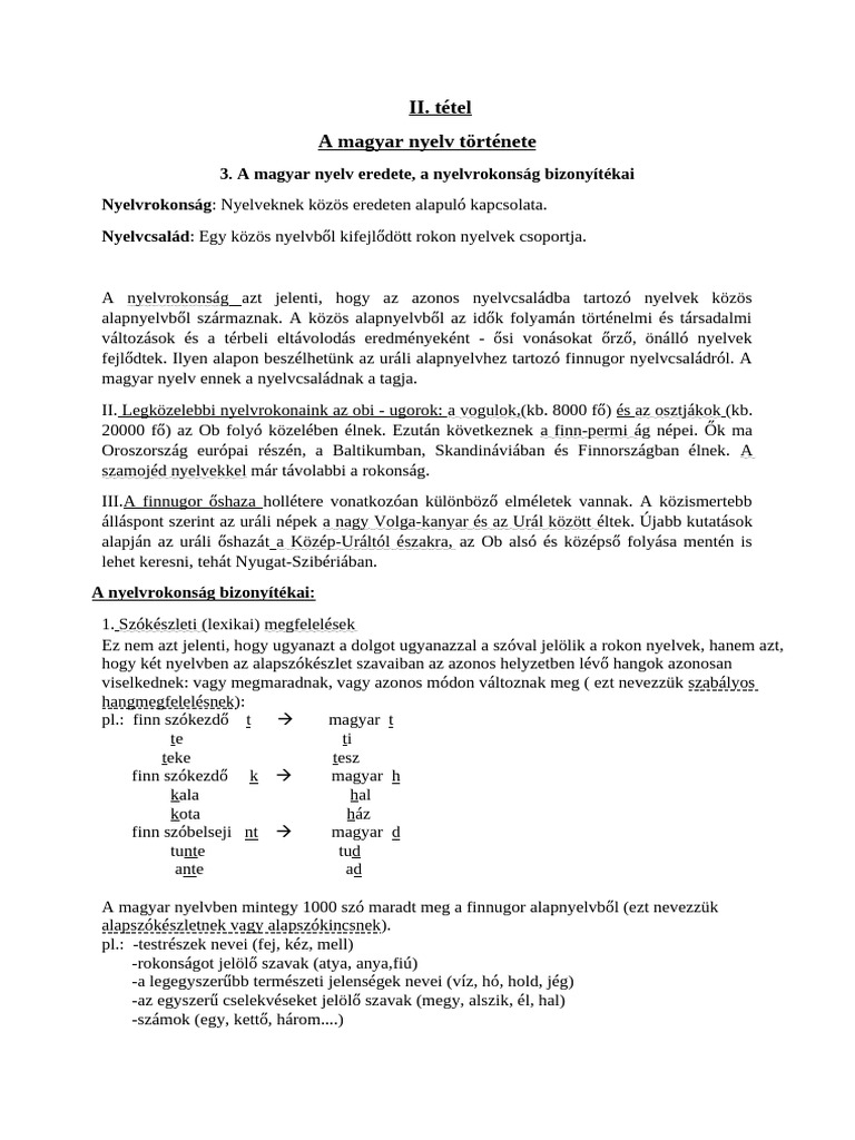 3. A magyar nyelv eredete, a nyelvrokonság bizonyítékai | PDF