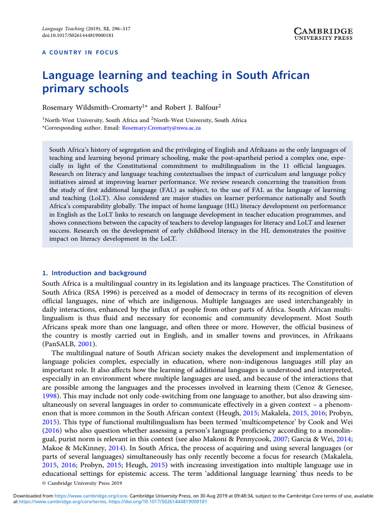 Language Learning in South African Schools | PDF | Multilingualism ...