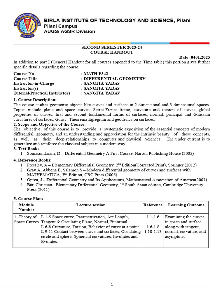 Handout To Differential Geometry | PDF | Curvature | Differential Geometry