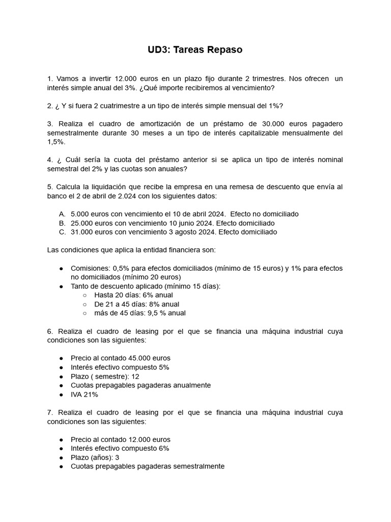 UD3 - Tareas Repaso Mayo 24 | PDF | Servicios financieros | Dinero